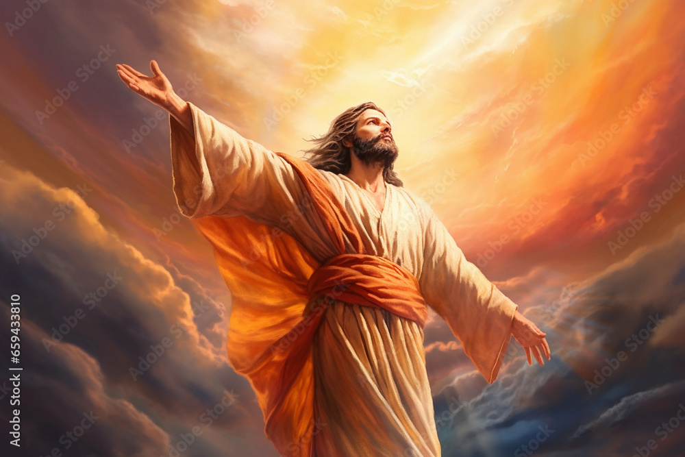 Jesus opening heaven, receiving blessings from God. Generative Ai ...
