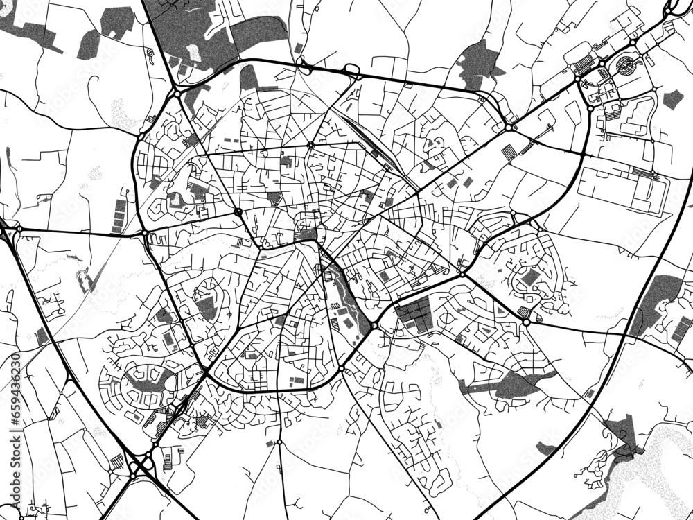 Greyscale vector city map of Cholet in France with with water, fields ...