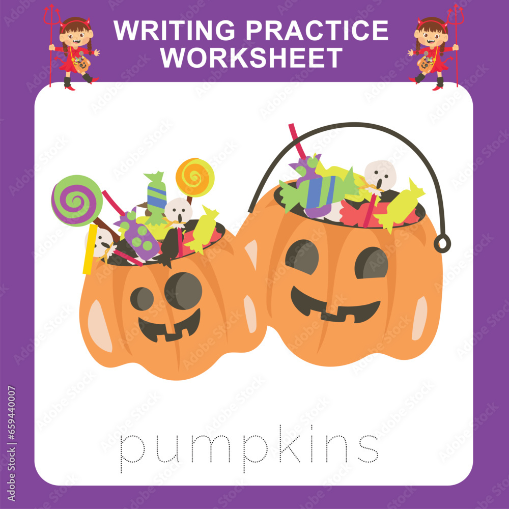 Writing practice worksheet for kids with Halloween festival theme, the ...