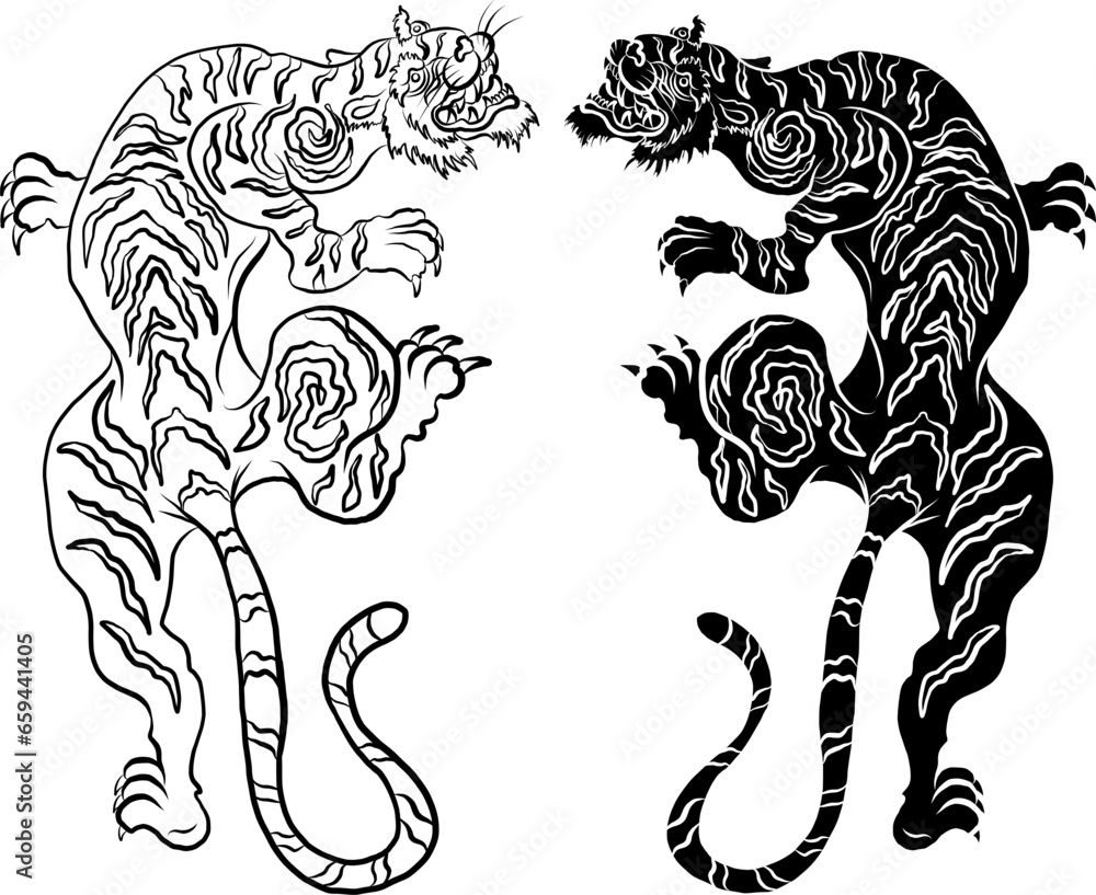 Outline and doodle art Tiger vector is on white background.Drawing ...