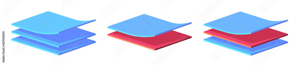 Layers of material fabric blue red 3d stack design, 3 square wave ...
