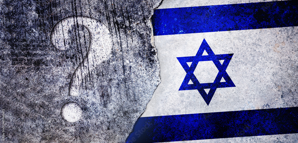 Poster Israel vs Who ? concept, Flags of Israel and "?" question mark ...