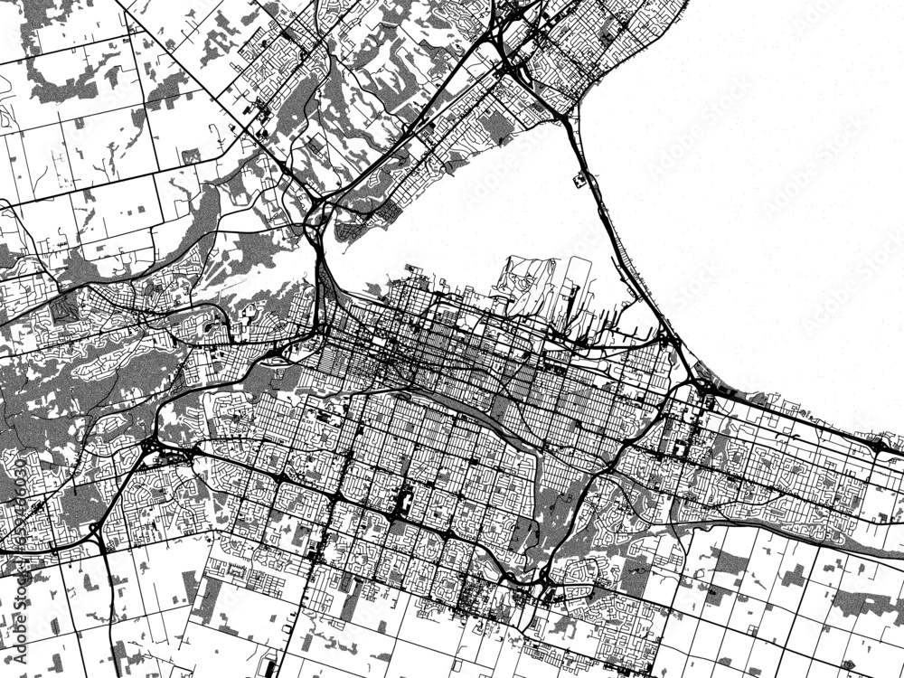 Greyscale vector city map of Hamilton Ontario in Canada with with water ...