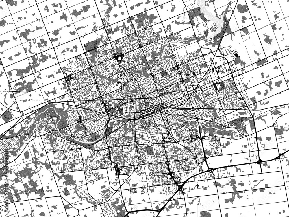 Greyscale vector city map of London Ontario in Canada with with water ...