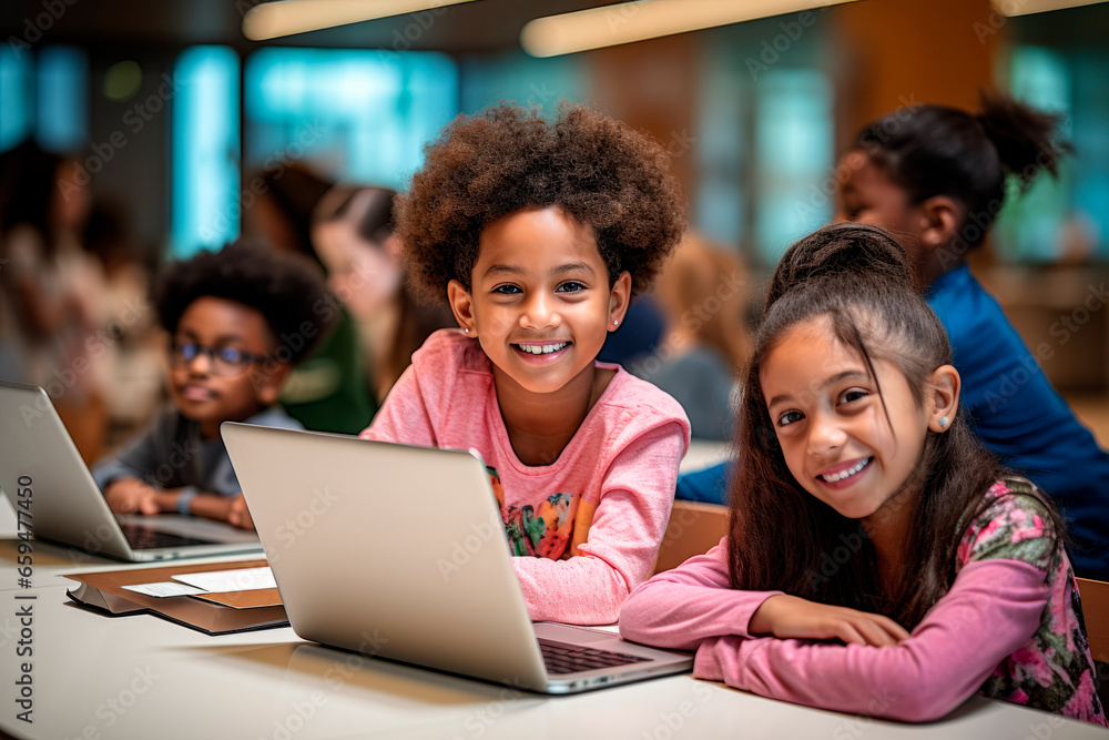 young kids participating in coding workshops and STEM activities. AI ...