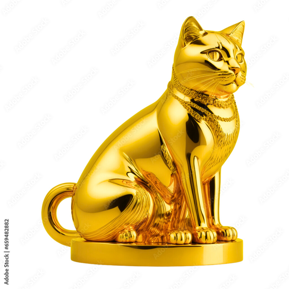 Golden cat statue isolated on transparent background Stock Illustration ...