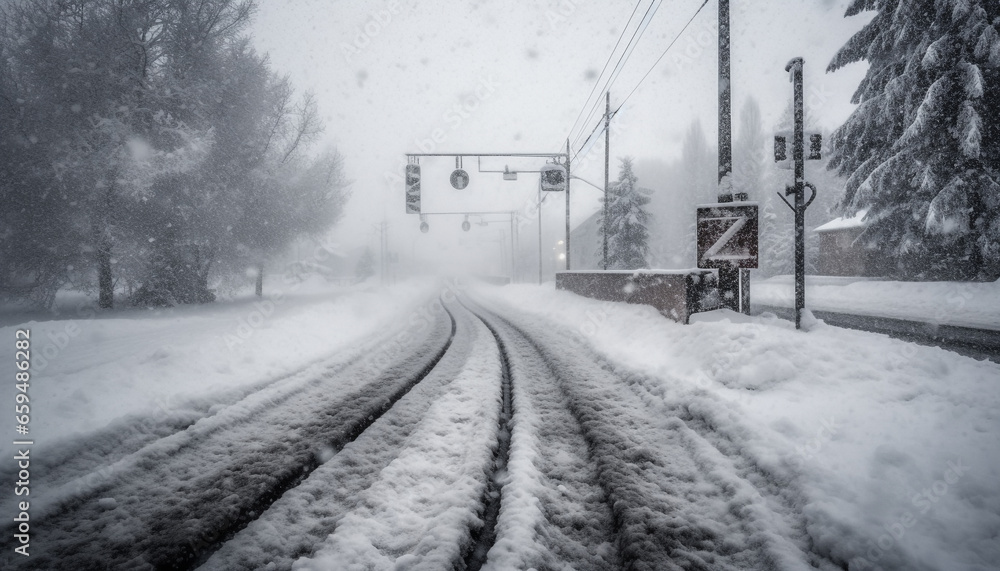Traversing the treacherous winter landscape, a vanishing point ...