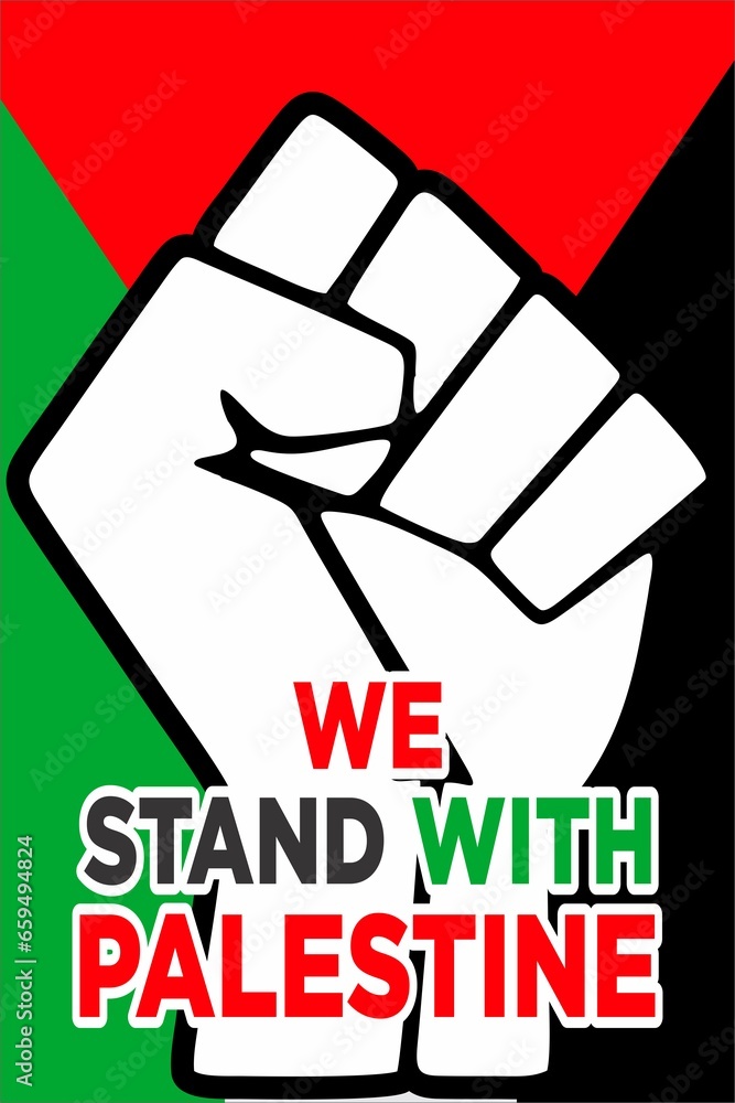 We stand with Palestine banner poster with punch hand icon include ...