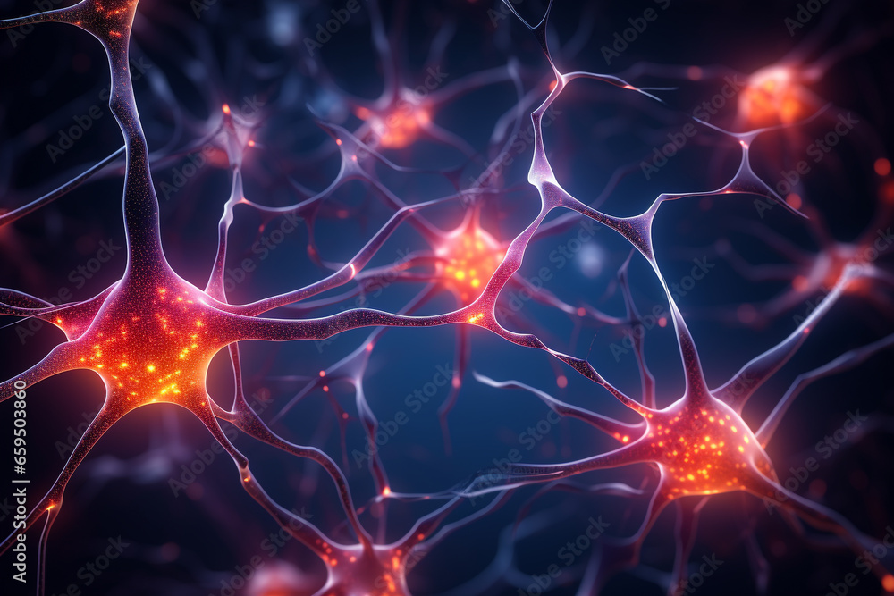 Neuronal cells forming a neural network. cells which communicate with ...