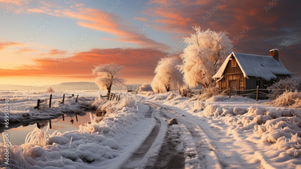 Snowy barn in the countryside Rural winter scene , Background Image ...