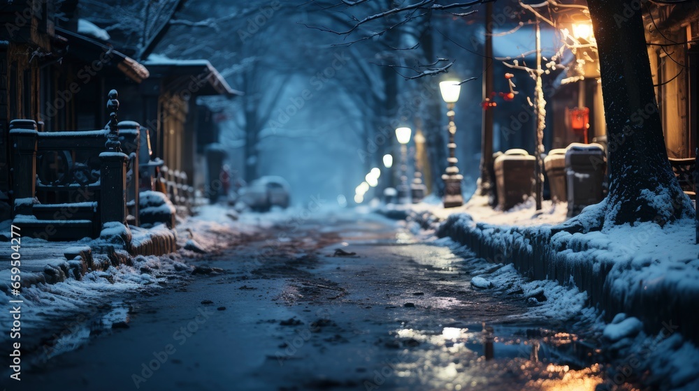 Snowy street in the city Urban winter street scene , Background Image ...