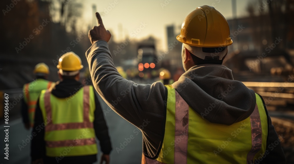Road construction supervision team Civil engineers work at road ...