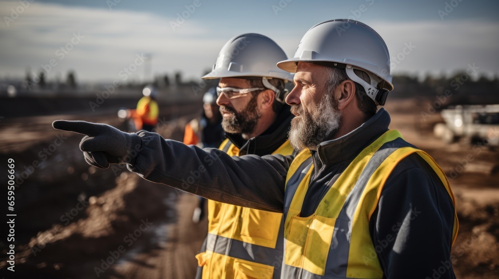 Road construction supervision team Civil engineers work at road ...