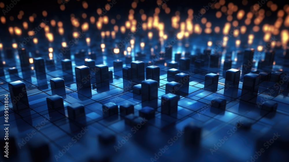 Abstract tech background with interconnected cyber cells, quantum computing network system and ...