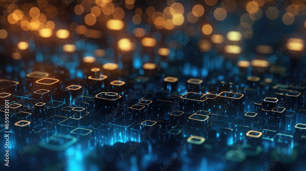 Abstract tech background with interconnected cyber cells, quantum computing network system and ...