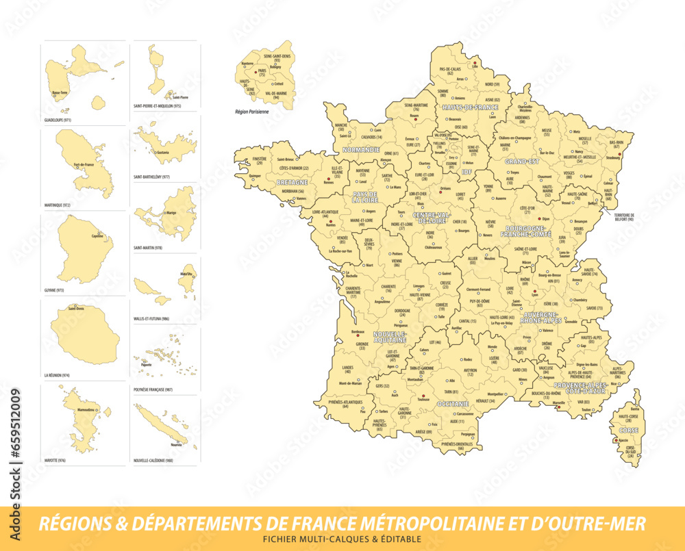 Carte des Départements et des Régions de France Métropolitaine et d ...