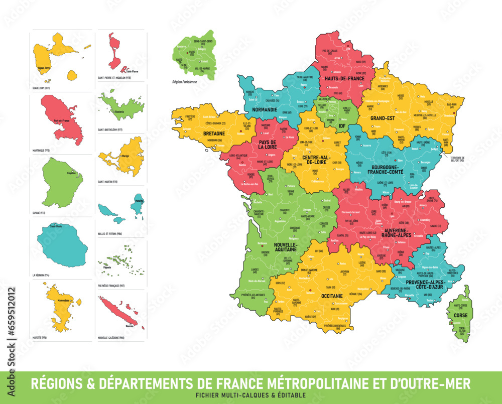 Carte des Départements et des Régions de France Métropolitaine et d ...