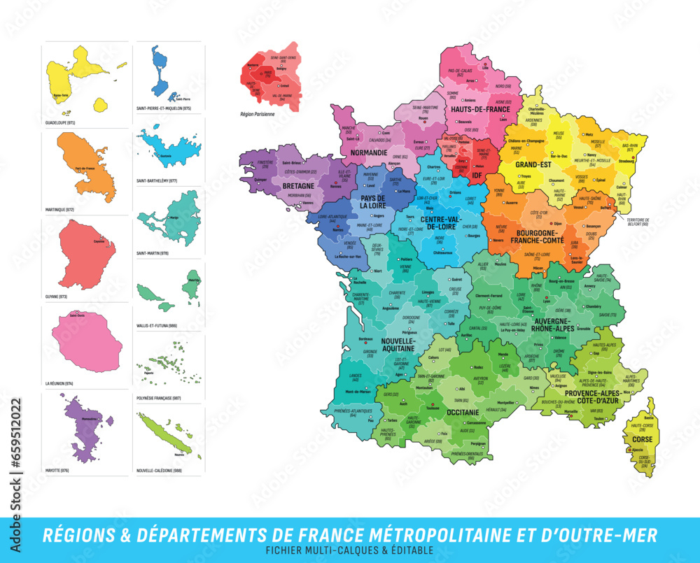 Carte des Départements et des Régions de France Métropolitaine et d ...