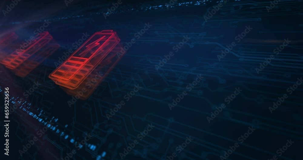 Battery charging energy and recharge power hologram symbol appears on a ...