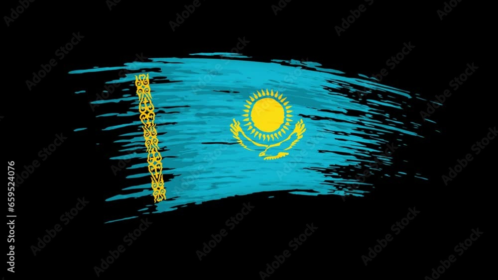Kazakhstan flag animation. Brush painted kazakh flag, transparent ...