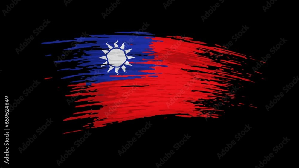 Taiwan flag animation. Brush painted taiwanese flag on transparent ...