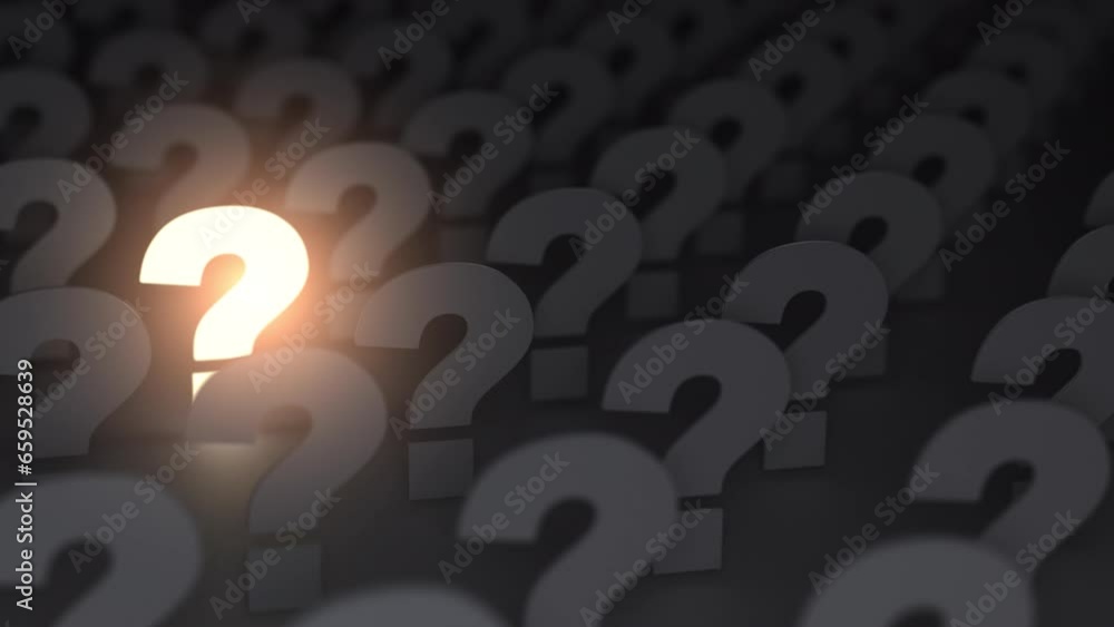 Question mark symbols on black background. Many questions arise during ...