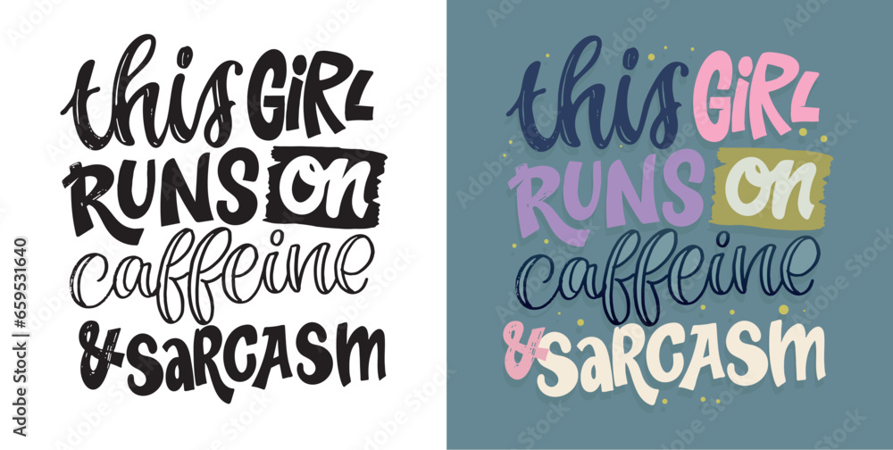 Set with hand drawn lettering quotes in modern calligraphy style ...