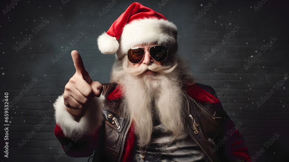 Cool Santa Claus with hard rock Christmas outfit making a heavymetal ...