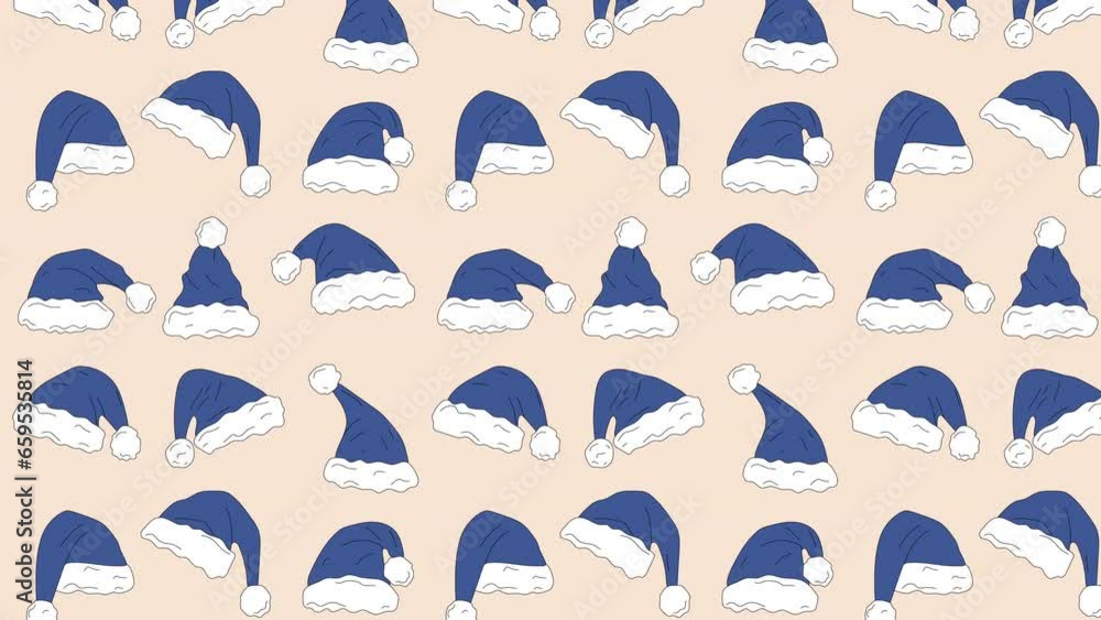Blue Santa Claus hats animation Loop Background. Video flat cartoon ...