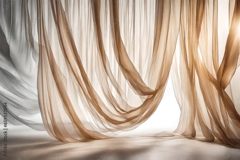 Shimmering curtains of translucent fabric billowing in an unseen breeze ...