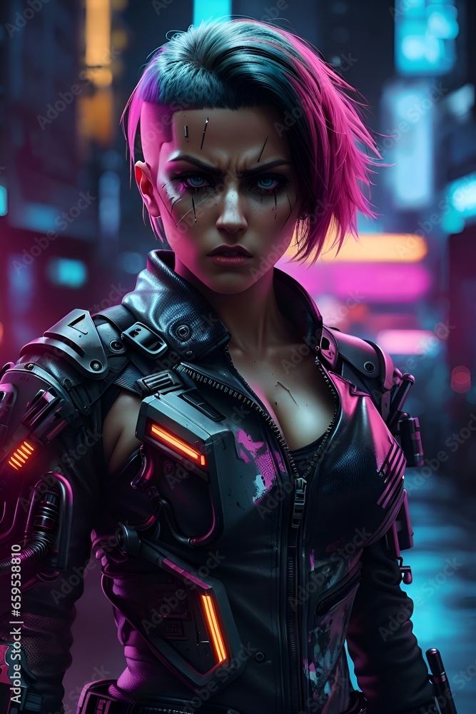 Futuristic Fury Ultra-Detailed Cyberpunk Femme Fatale Stock ...