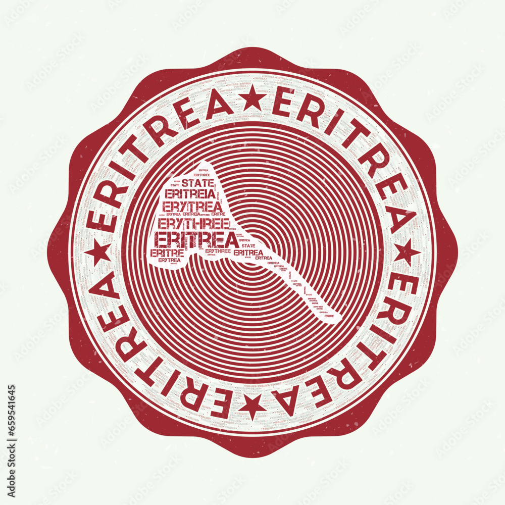 Eritrea seal. Country round logo with shape of Eritrea and country name ...
