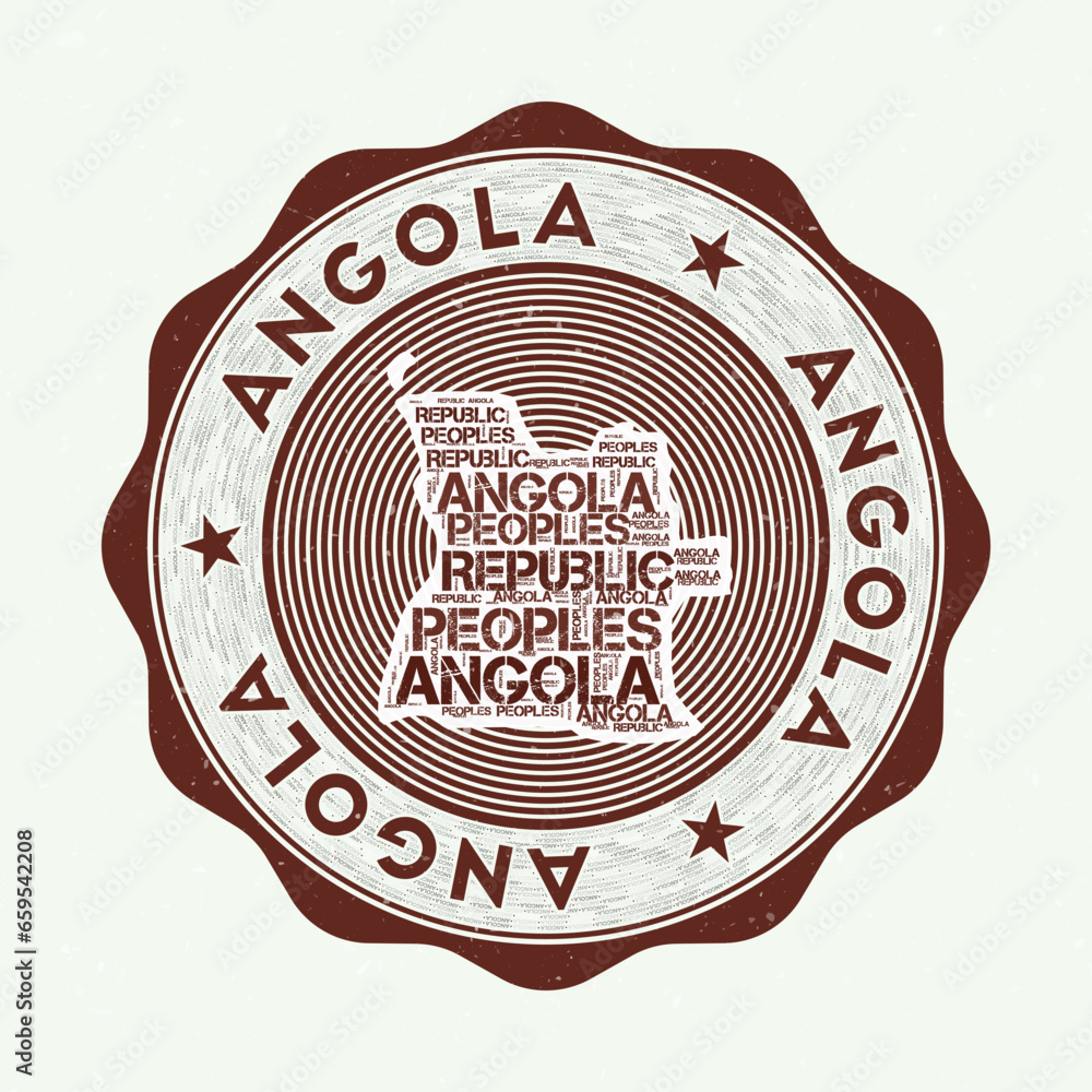 Angola seal. Country round logo with shape of Angola and country name ...