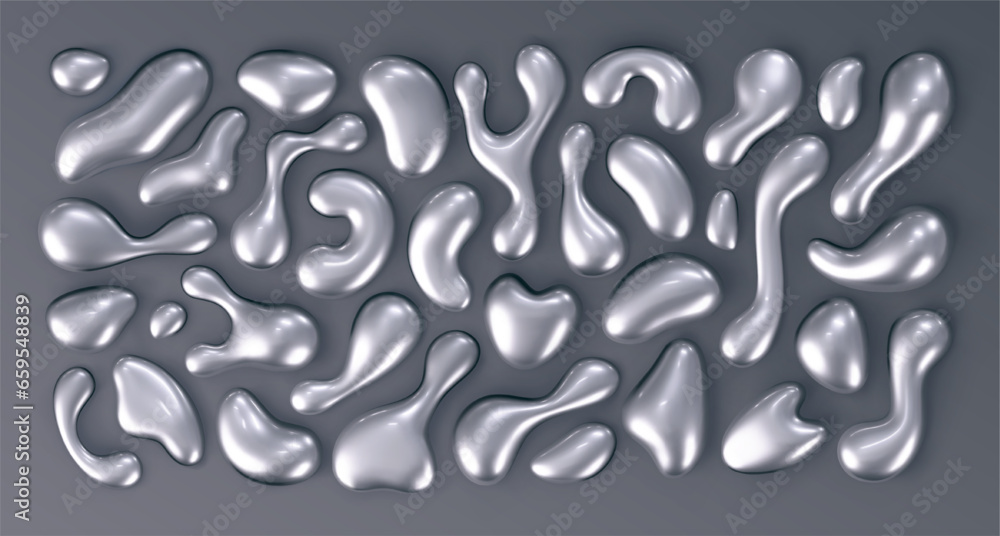 Chrome liquid 3d shapes in y2k style isolated on a black background ...