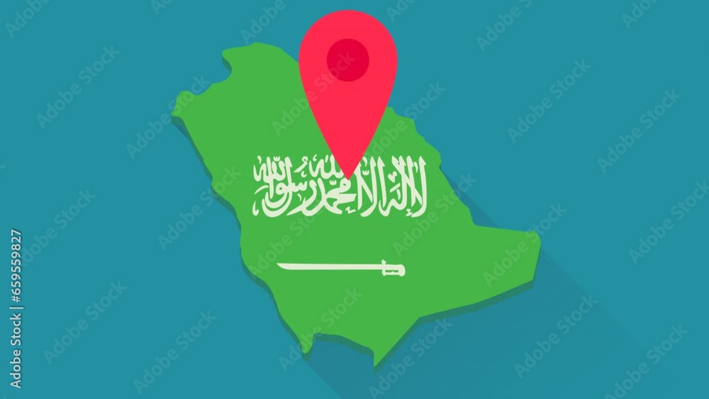 Saudi Arabia location animation loop with red location marker jumping ...