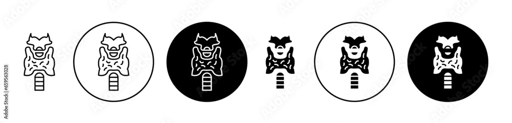 Vetor de Thyroid gland line icon set. Parathyroid disorder symbol in ...
