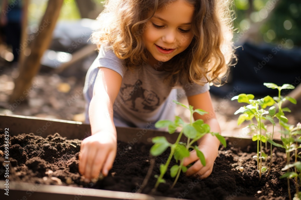 smiling girl planting seedling Stock Photo | Adobe Stock