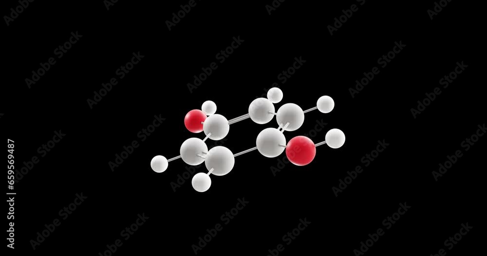 hydroquinone molecule, rotating 3D model of benzene-1,4-diol, looped ...