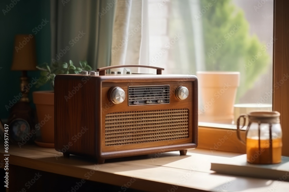 Vintage radio retro room. Wave acoustic. Generate Ai Stock Illustration ...