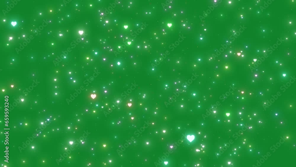 Camera Flying Through Glowing Heart Shape Moving On Green Screen ...