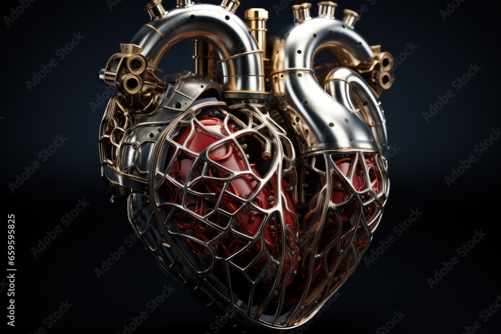 Anatomically correct human heart made from metal plates and pipes on ...