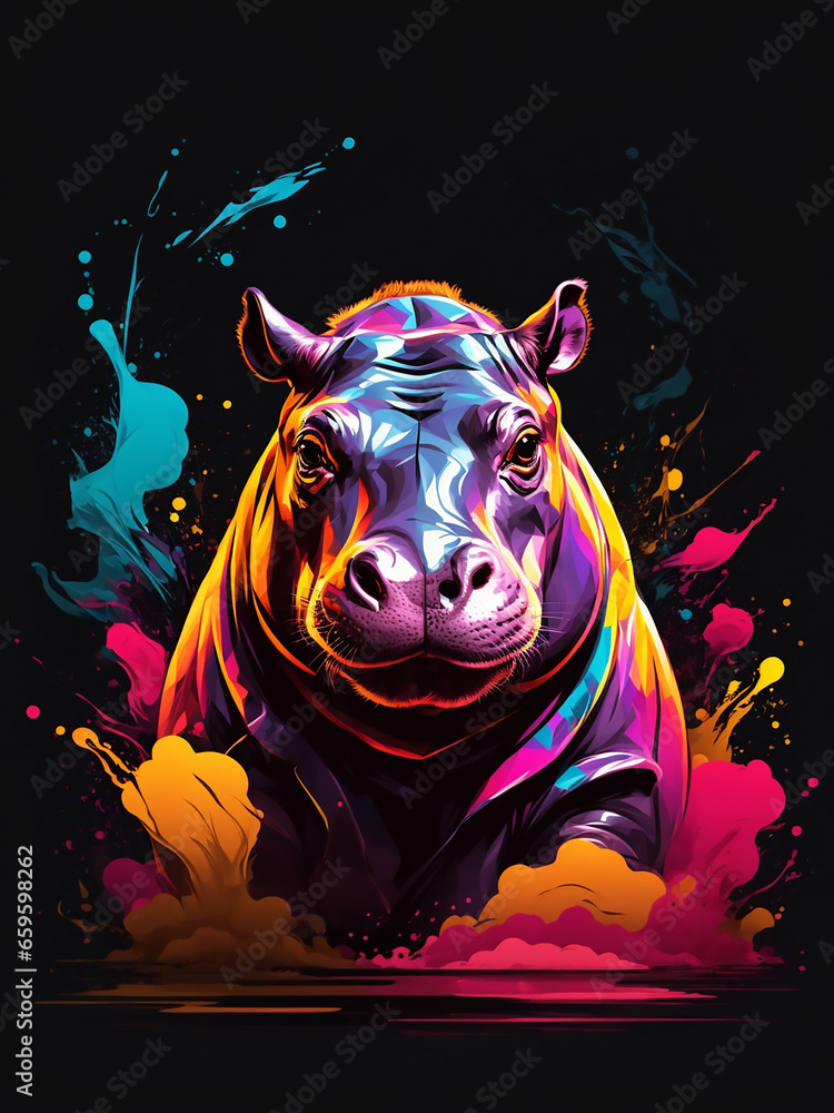 Hyppo head in color splash vector illustration on black background ...