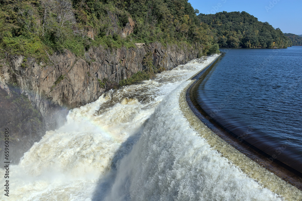 croton reservoir dam with bridge (natural and artifical waterfall in ...
