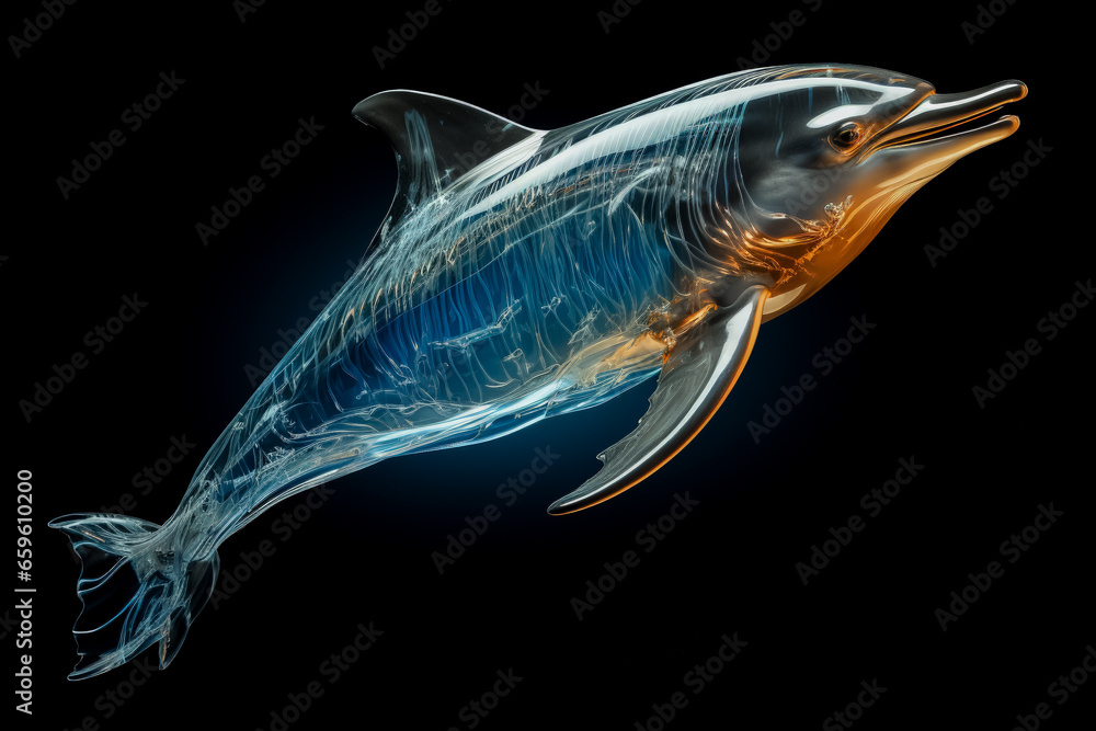 Dolphins fin and skeletal structure X-ray image isolated on a gradient ...
