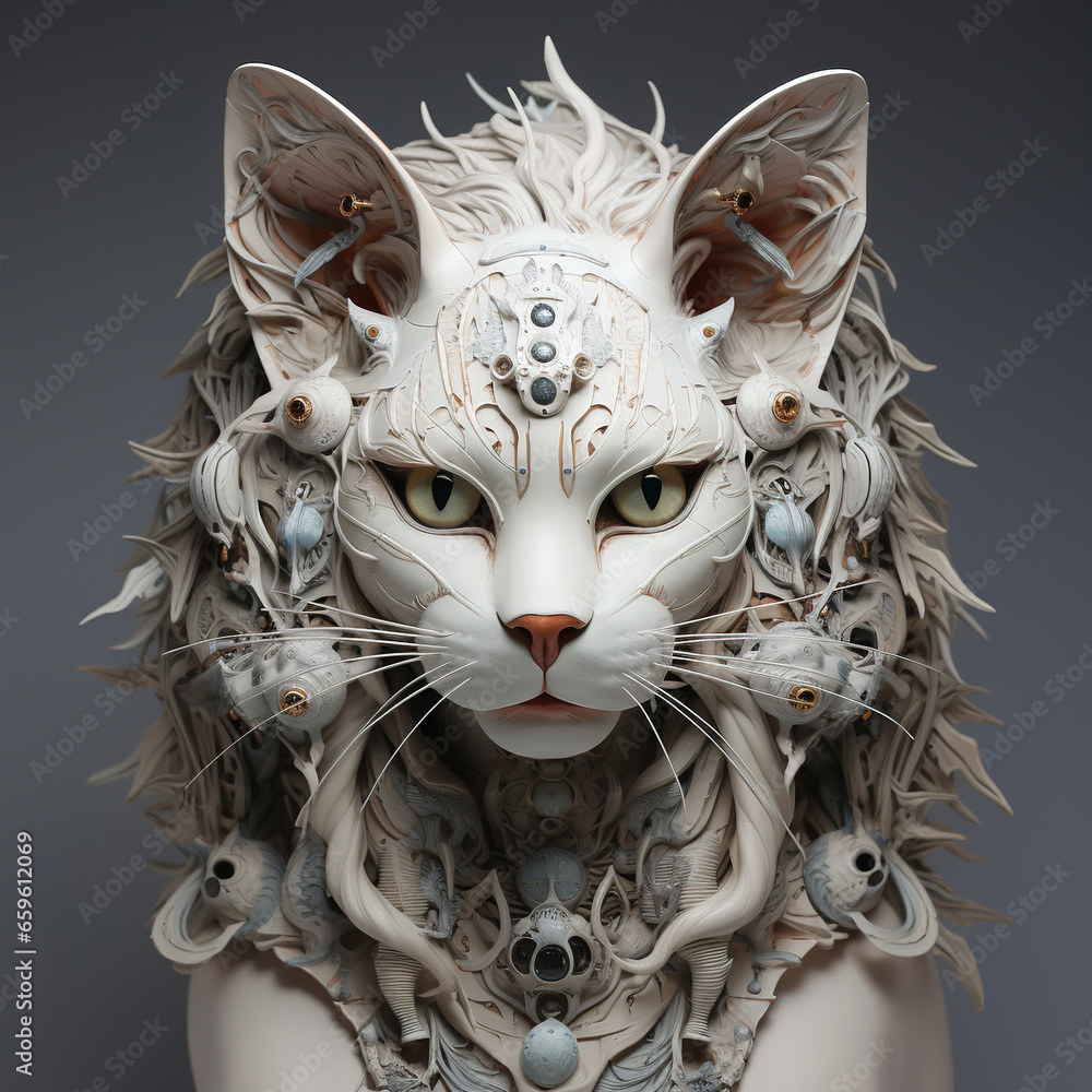 Imaginative and whimsical concept of a young attractive cat. A ...