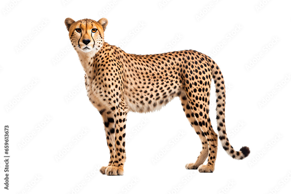 Cheetah isolated on a transparent background. Animal left side view ...