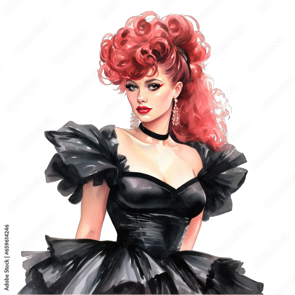 1980s retro teen prom queen, in vintage 80s style black taffeta prom ...