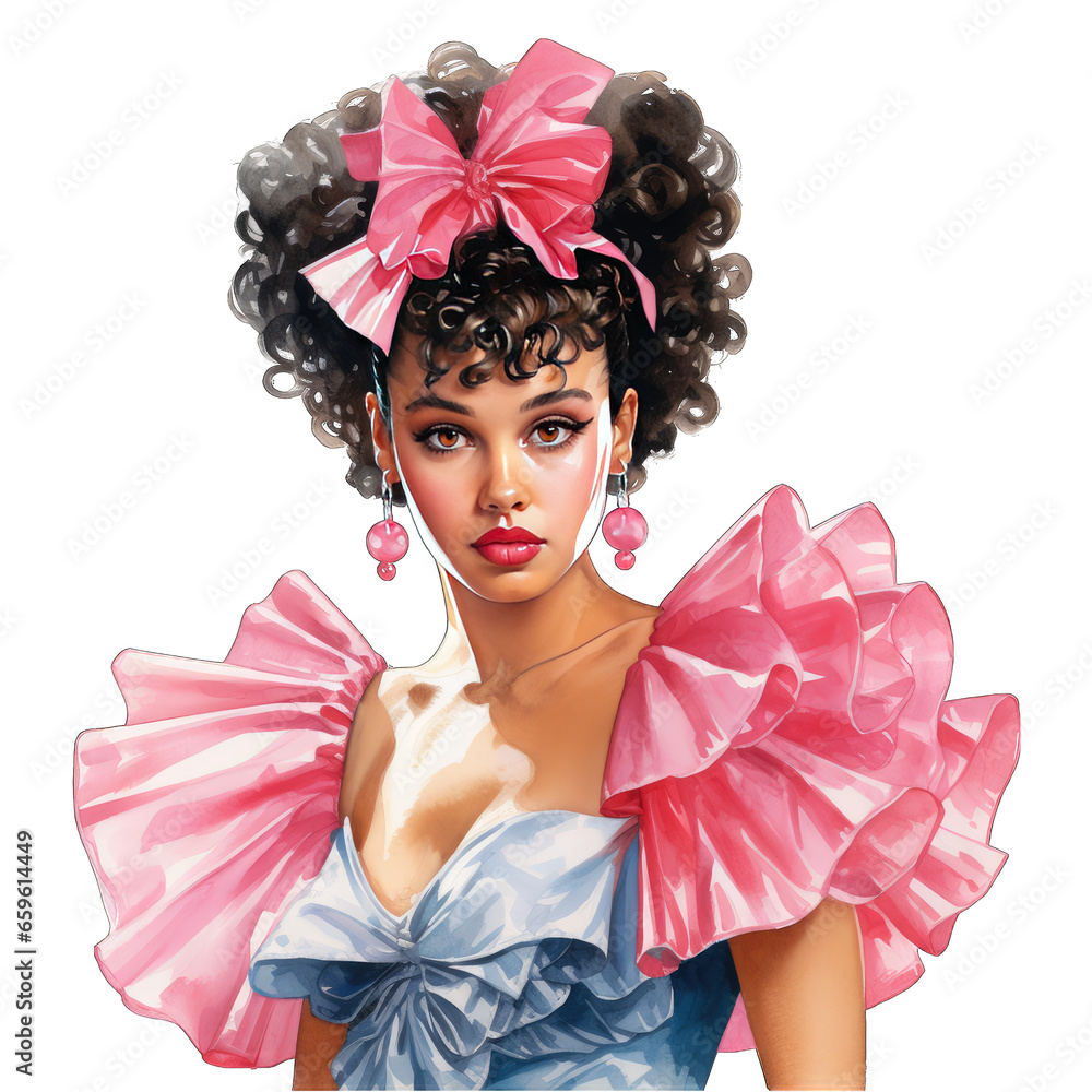 1980s retro African American teen prom queen, in vintage 80s style ...