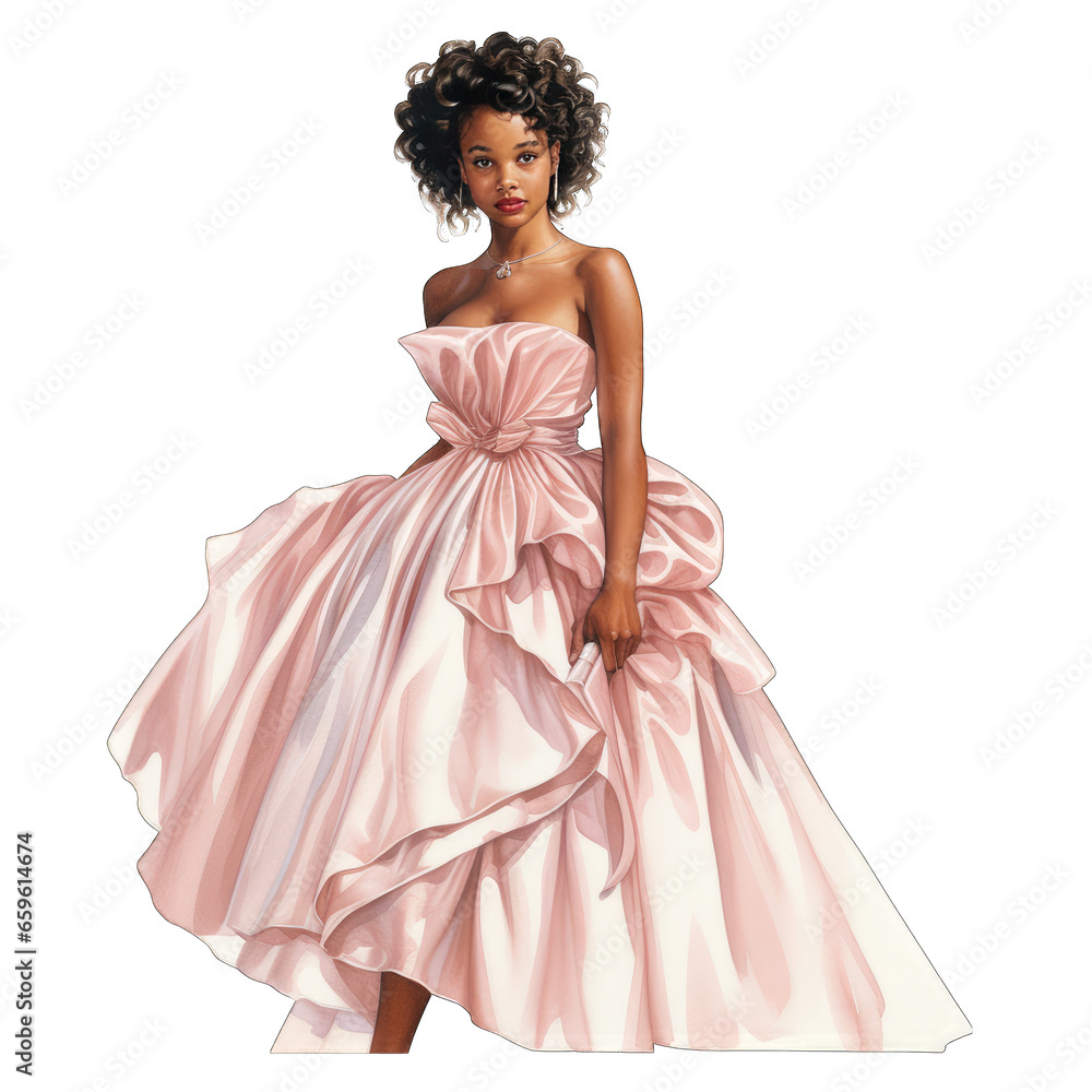 1980s African American prom queen girl, dressed in a retro 80s-style ...