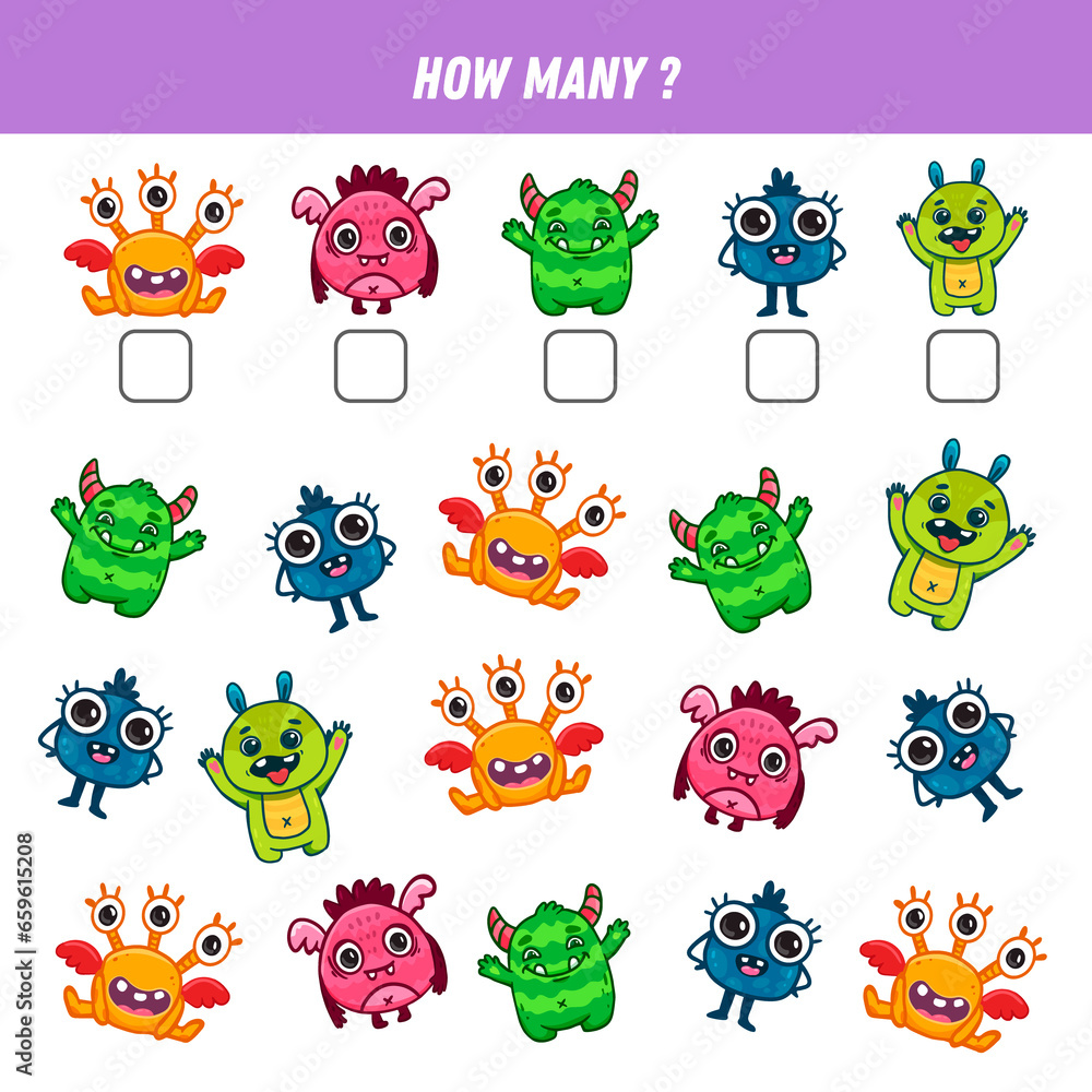 How many cartoon monsters are there. Count the number of monsters. Math ...